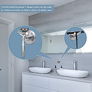 Beepas V-Shape Double Towel Hook Hotel Style, SUS304 Stainless Steel Heavy Duty Wall Mounted Dual Hooks for Towel, Loofah, Coat, Kitchen Hanger for Hand Towel, Cookware, Key Hangers, Razor Holder