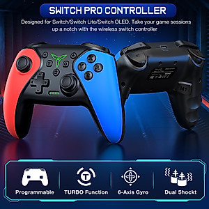 ELISWEEN Wireless Switch Controller for Switch Controller/Lite/OLED, Switch Controller Joysticks Work with iOS/Android/PC-Switch Pro TURBO Controller with Wake-up Programmable (Upgraded Vision)