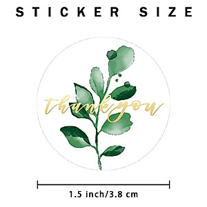Thank You Label Sticker 1.5" Round, 500 Labels per Roll, Thank You Sticker for Birthday, Wedding, Gift, Bridal Shower Gold .The Poster Pattern is Two Different Leaves. Golden Font1
