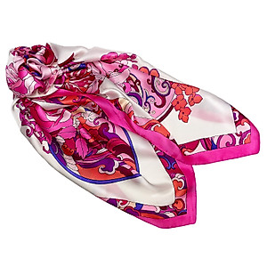 27.5'' Silk Feeling Scarf Medium Square Satin Head Neck Scarf for Women Hair Sleeping at Night，16-Pink