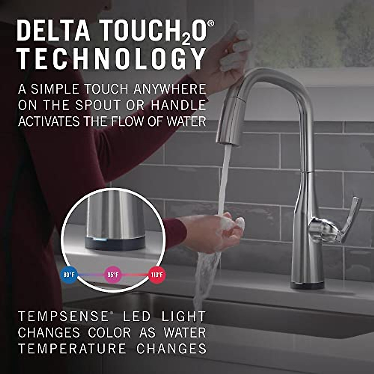 Delta Faucet Stryke Touch Kitchen Faucet Brushed Nickel, Kitchen Faucets with Pull Down Sprayer, Touch Faucet for Kitchen Sink, Touch2O Technology, Lumicoat Arctic Stainless 9176T-AR-DST