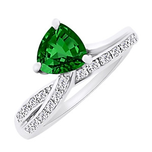 AFFY 1.33 cttw Simulated Green Peridot & White Natural Diamond Promise Engagement Wedding Ring in 14K Solid White Gold with, Ring Size 7.5