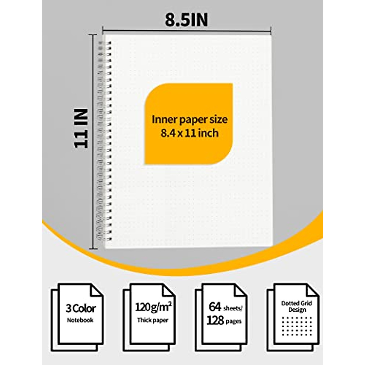 SUNEE Dotted Journal Spiral Notebook - Large Spiral Bullet Journals, 8.5" x 11", 120gsm Thick Dotted Paper, 3 Pack Dot Grid Notebook Giftable Journal for Women for School, Office, Artist Writing/Drawing, 64 Sheets, Blue, Pink, Transparent