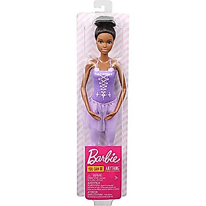 Barbie Ballerina Doll in Purple Removable Tutu with Black Hair in Top Knot, Brown Eyes, Ballet Arms & Sculpted Toe Shoes