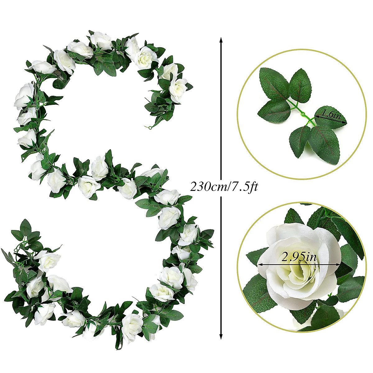 GIZIUXNE 2PCS Artificial Flowers Fake Roses Vine Plants Garland Hanging for Home Party Wedding Arch Garden Hotel Office Decor 15FT (White)…