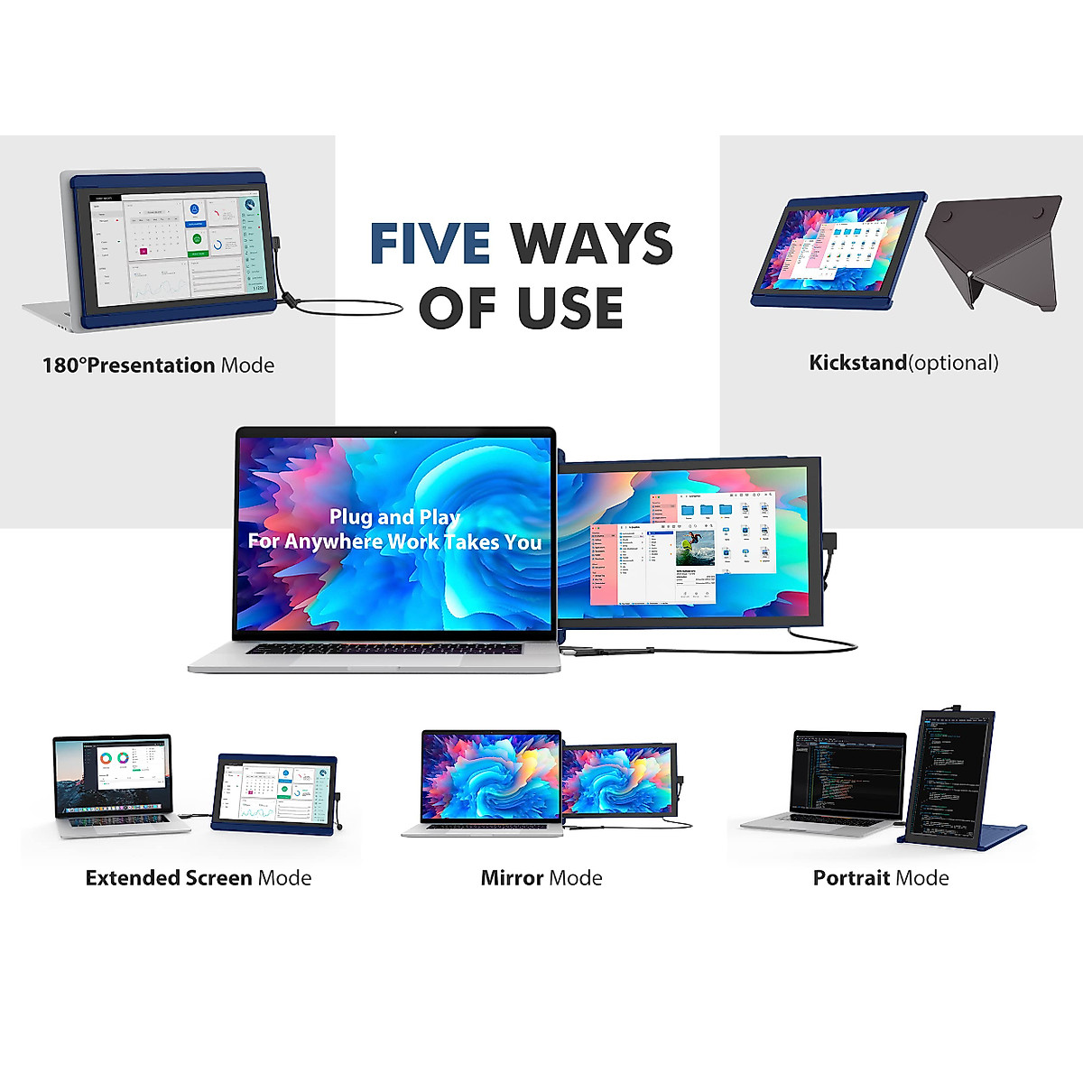 Mobile Pixel Duex Lite 12.5" Full HD USB Mobile Monitor Navy 101-1005P05 , (Renewed)