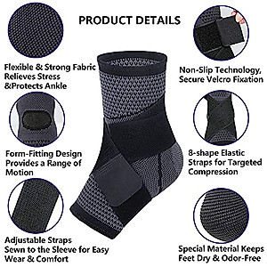 Ankle Braces, Adjustable Compression Ankle Support Men & Women for Injury Recovery, Achilles support and Strong Ankle Brace Sports Protection, Stabilize Ligaments-Eases Swelling and Sprained Ankle