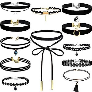 shynek Choker Necklace for Women, 12 Pcs Black Choker Necklace Set Black Lace Tattoo Velvet Chokers for Women and Teen Girls