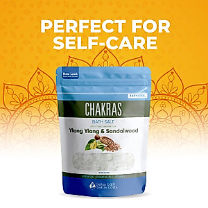 Chakras Bath Salt 32 Ounces Epsom Salt with Natural Ylang Ylang, Sandalwood, Eucalyptus, Frankincense, Chamomile and Cinnamon Essential Oils Plus Vitamin C in BPA Free Pouch with Easy Press-Lock Seal