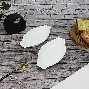 jinsongdafa Ceramic Oval Au Gratin Baking Dishes 7 oz, Set of 4 Banana Split Bowls, Oven and Microwave Safe, for 1 person servings, Bakeware with Double Handle for Kitchen and Home,8.3 Inch