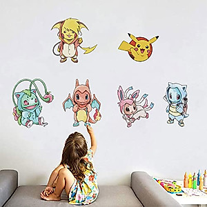 Kids Wall Decals Peel and Stick Removable Vinyl Cartoon Wall Stickers for Poke-Pika Room Decal Nursery Boys Girls Kids Bedroom Playroom Wall Decor