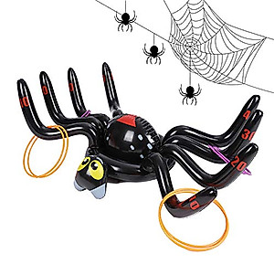 Dokeawo Halloween Ring Toss Game Inflatable Spider Halloween Party Games Holiday Children Inflatable Toys Ring with 10pcs Rings