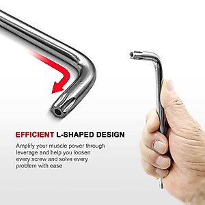 HAUTMEC Star Key Wrench Set, 9-Piece Torx Star Wrenches- Chrome Vanadium Steel and Drilled tips for Tamper Resistant Fasteners, HT0222-SS