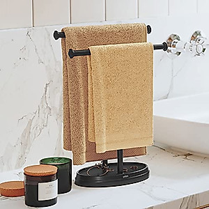 Freestanding Bath Towel Rack, 304 Stainless Steel Bathroom Towel Bar, T-Shape Hand Towel Holder Stand, Multifunction Towel Storage for Kitchen Hotel Lavatory,Black