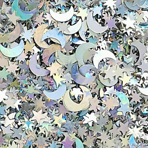 Hrovsur Table Confetti for Party - Star Moon Confetti Iridescent Metallic Glitter Foil Confetti for Birthday Anniversary Wedding Graduation Party Bachelorette Party Baptismal Party DIY (Silver)