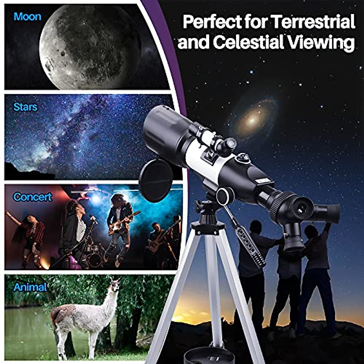 Telescopes for Adults Astronomy,70mm Aperture 400mm AZ Mount Telescope for Kids Beginners,Upgraded 3 Kellner Eyepieces,Refractor Telescope with Adjustable Tripod,Backpack and Phone Adapter