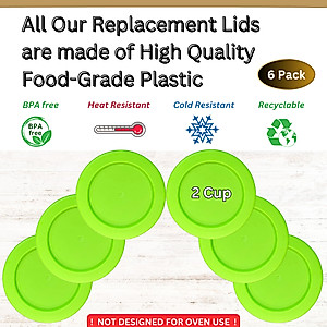 Klare Ware 2 Cup Replacement Lids/Covers for Pyrex 7200, Anchor Hocking & Klare Ware Storage Bowls (Glass Container Not Included) Microwave, Freezer & Top Rack Dishwasher Safe (6 Pack, Turquoise)