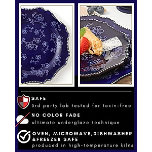 KUNABOO Artisanal Small Ceramic Plates, Salad Plates, Dessert Plates Ceramic Plates Set of 6-7.8” - Sakura Floral Series Midnight Blue - Ready to Wrap Gift