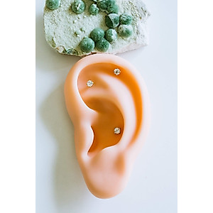 ONDAISY 14k Gold Plated Simulated Diamond 3mm Cz Round Circle Ball Ear Barbell Ball Stud Earring Piercing