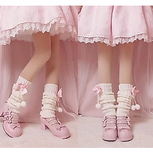 Brexiamin Long Lolita Leg Warmers for Women Harajuku Japanese Wool Cable Knit Thigh High Leg Warmers Loose Socks (Pink)