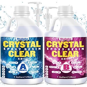Shabebe Epoxy Resin 2 Gallon Kit, Upgraded Crystal Clear Resin Epoxy Food Safe with Pump, Self Leveling & Bubble Free Epoxy Resin with Anti-Yellowing for Coating, Casting, Jewelry Making, DIY Craft