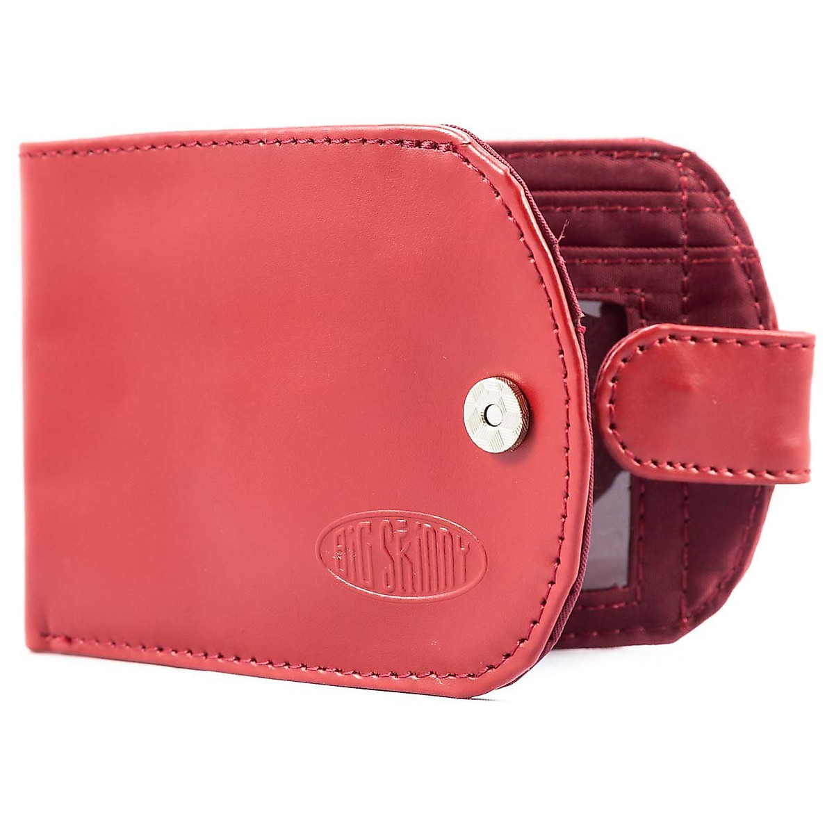 Big Skinny Women's Taxicat Leather Bi-Fold Slim Wallet, Holds Up to 25 Cards, Red