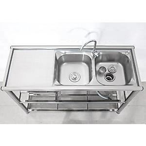 TBVECHI Commercial 304 Stainless Steel Sink 2 Compartment Free Standing Prep & Utility Sink, Large 2 Bowls Sink for Garage, Restaurant, Kitchen, Laundry Room, Outdoor (2 Compartment Sink)