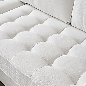 voqoomkl 85" Burlap Fabric Sectional Sofa Couch with Reversible Chaise, L-Shape Couch with Bolster Pillows and Metal Legs, 3 Seats Modular Sofa for Living Room Apartment Small Space, Beige