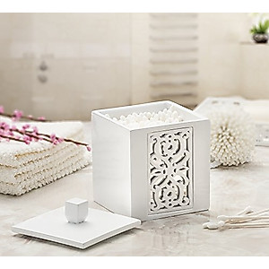 Creative Scents White Qtip Holder With Lid - Decorative Cotton Ball Jar - Durable Cotton Swab Container - Beautiful Bathroom Vanity Accessories - Elegant Bath Storage - (Mirror Janette Style)