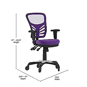Flash Furniture Nicholas Mid-Back Multifunction Executive Swivel Ergonomic Office Chair with Adjustable Arms, Transparent Roller Wheels, 27", Purple Mesh