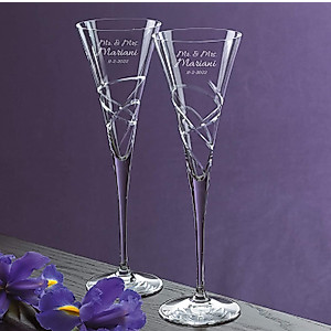 Lenox Bridal Personalized Adorn Wedding Champagne Flutes, Set of 2 Custom Engraved Crystal Champagne Toasting Glasses for Bride and Groom, Wedding, Anniversary, and More, 835161