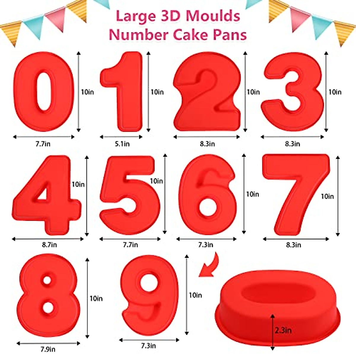 Yhywcy Number Cake Pan 10 Inch Large Silicone Number Cake Pans Baking Number Cake Molds for Birthday Wedding Anniversary Graduation(Number 5)