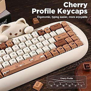 YUNZII Coffee Cat Dye Sub PBT Keycaps,152 Full Keys Dye Sublimation Custom Keycap Set with Key Puller for Cherry Gateron MX Switches Mechanical Gaming Keyboard (Cherry Profile, Coffee Cat)