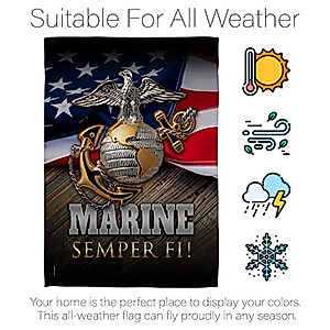 Marine Semper Fi Garden Flag - Armed Forces USMC United State American Military Veteran Retire Official - House Decoration Banner Small Yard Gift Double-Sided Made In USA 13 X 18.5