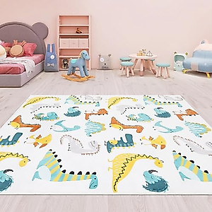Kids Dinosaur Area Rug, Educational Playmats for Playroom Classroom, Colorful Non-Slip Carpets for Bedroom Dining Room Office, Boys Girls, 3x5