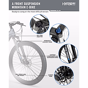 Hyper E-Ride Electric Mountain Bike for Adults 29 Inch. 250w, 36v Battery, Mountain Ebike with Shimano 7-Speed Grip Shifter. Dual Suspension. Rear Air Shock Electric Bicycle for Adults. Matte Grey