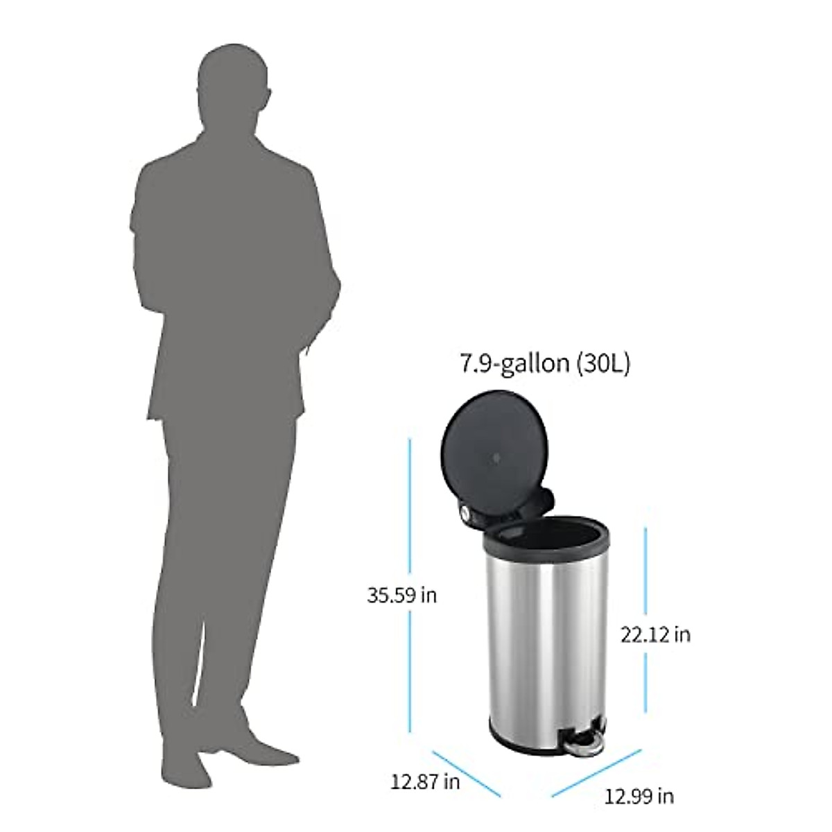 SIMPLYKLEEN Corinth 7.9-Gallon Round Stainless Steel Trash Can with Lid