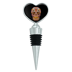 Skull Day of the Dead Southwestern Heart Love Wine Bottle Stopper