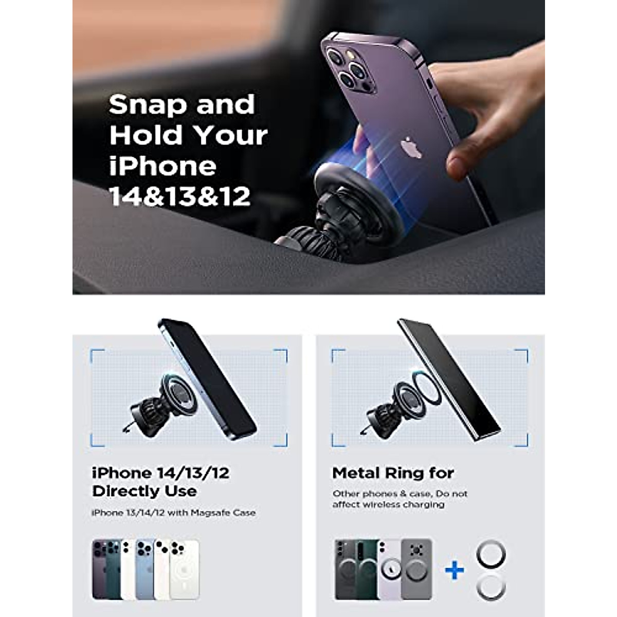 LISEN Fits MagSafe Car Mount for iPhone Strong Magnetic Phone Holder for Car Vent Dashboard HandsFree iPhone Car Mount Holder Car Accessories for MagSafe iPhone 14 Pro Plus 12/13 All Phones Tablets