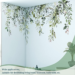 VePret Green Plants Leaves Wall Decals Peel and Stick, Large Floral Flowers Wall Stickers, Removable Vine Home Decor Art for Bedroom Living Room Classroom Office