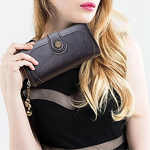 Xfmb Womens Wallet Fashion Long Purse PU Leather Wallet for Women Handbag with Cash/ID/Credit Card Holder Zipper Coin Purse 11 bank card slots Phone Pocket with Birthday Gifts Women-Black One Size