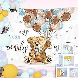 Imirell Bear Baby Shower Backdrop 8Wx6H Feet We Can Bearly Wait for Boys Balloons Gold Dots Cute Cartoon Polyester Fabric Newborn Photography Backgrounds Photo Shoot Decor Props Decoration