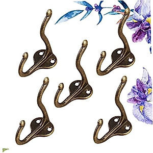 Levemolo 5pcs Bronzy Antique Kitchen Vintage Home Hanger Hole Hooks Single Mounted Small Towel Pants Dual Coat Bedroom Bronze for Hook Wall Clothes Bathroom Sturdy Two Retro