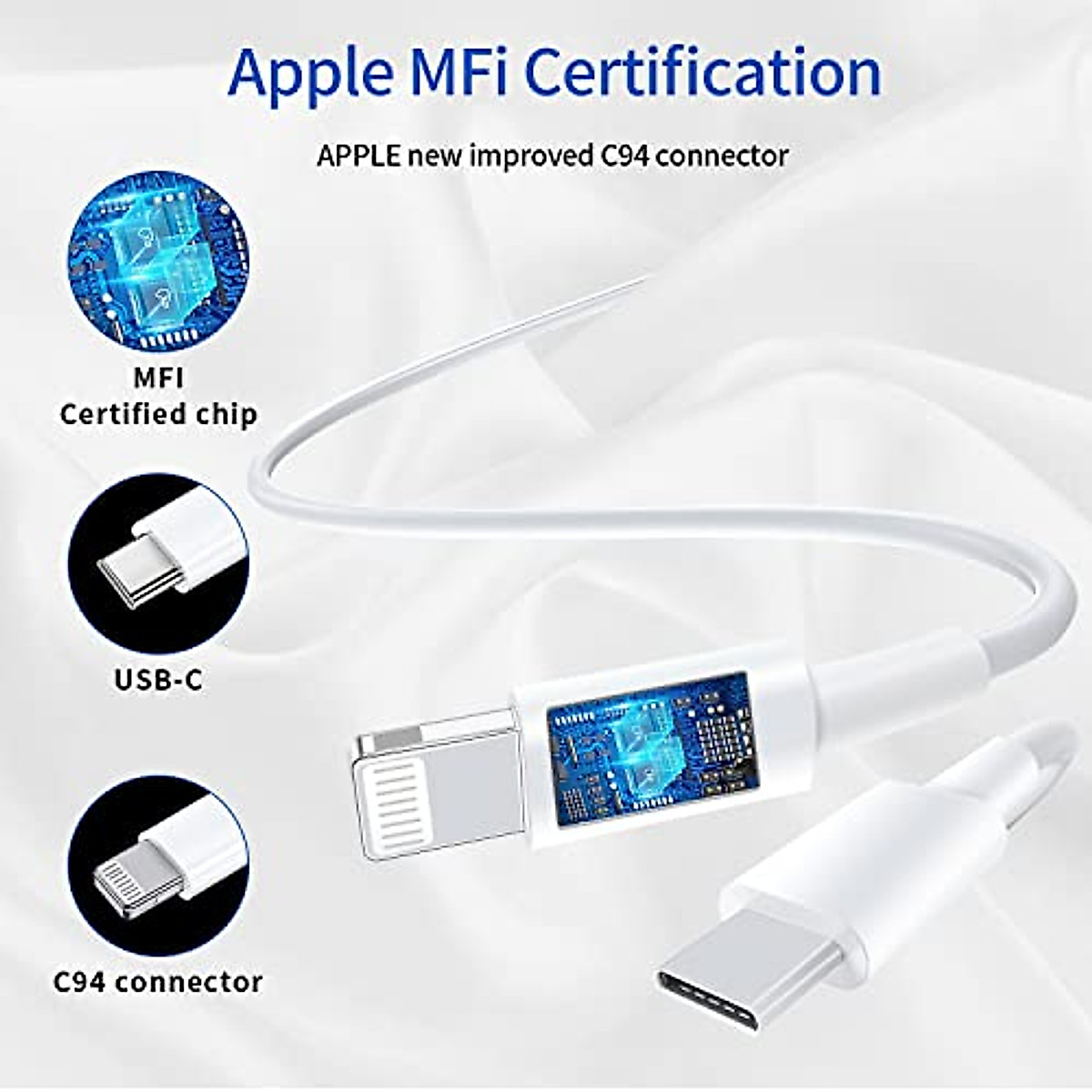 [Apple MFi Certified] USB C to Lightning Cable 3Pack 10FT iPhone Fast Charger Cable Type C Charging Cord Compatible with iPhone 14 13 13 Pro Max 12 12 Pro Max 11 XS XR X 8 iPad,White