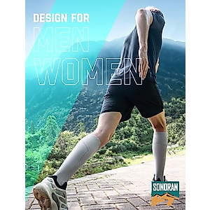 SONORAN 2 Pairs Compression Socks for Men & Women 20-30 mmHg Graduated Compression Socks Knee High Best Support for Running, Travel, Athletic L/XL（Gray Green）