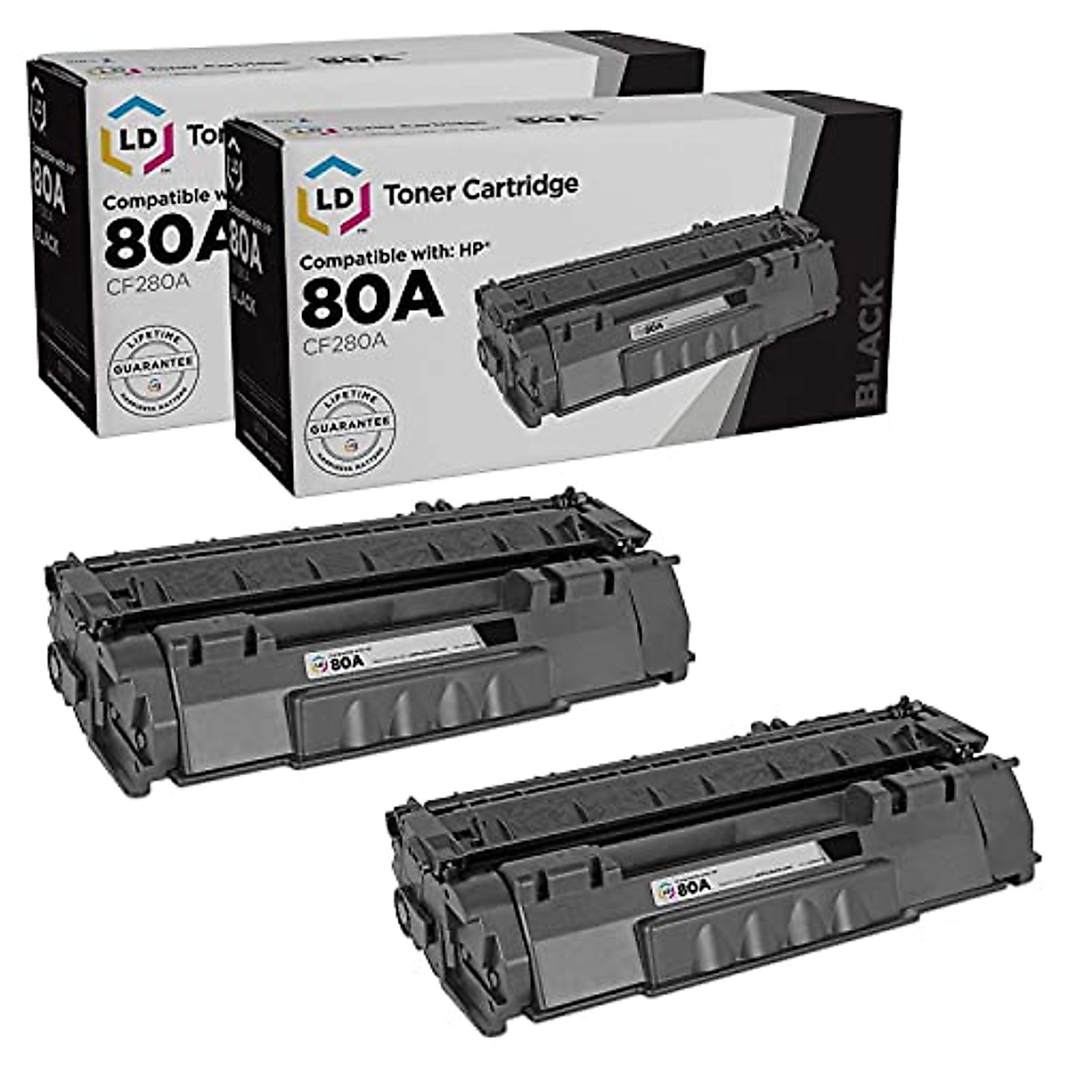 LD Products Compatible Toner Cartridge Replacements for HP 80A CF280A (Black, 2-Pack) for use in HP Laserjet Pro 400 M401a 400 M401dn, 400 M401dne, 400 M401dw, 400 M401n, 400 M425dn, 400 MFP M425dw