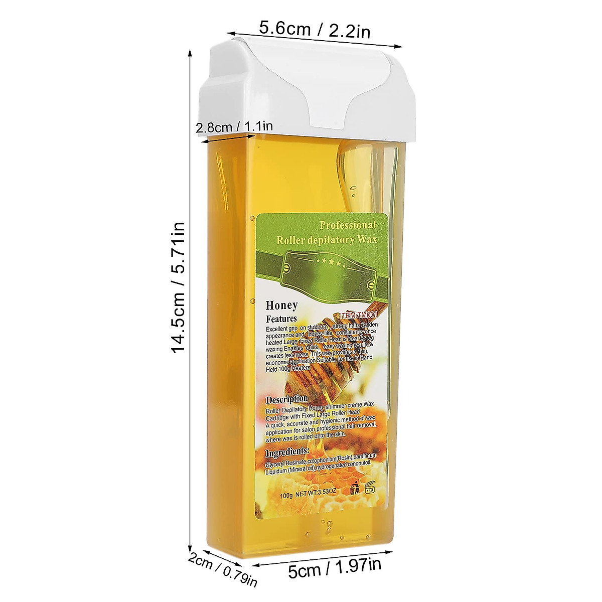 Roll-on Wax Cartridge Hair Removal Wax Roller Depilatory Wax for Professional Salons and Home Self Waxing 100g (Honey)