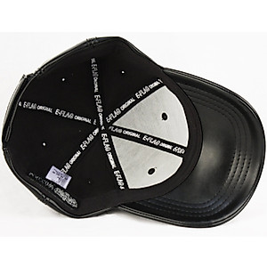 Faux Leather Five Panel Pom Pom Baseball Cap ,Black/Black,One Size