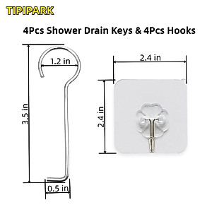 4 PCS Drain Key Lifting Hook for Drain Grate with 4 PCS Adhesive Hooks Drain Removal Tool Linear Shower Drain Grate Removal