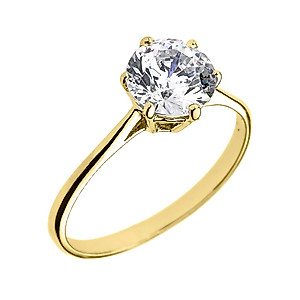 10k Yellow Gold Round CZ Elegant Solitaire Engagement Ring (Size 6.25)